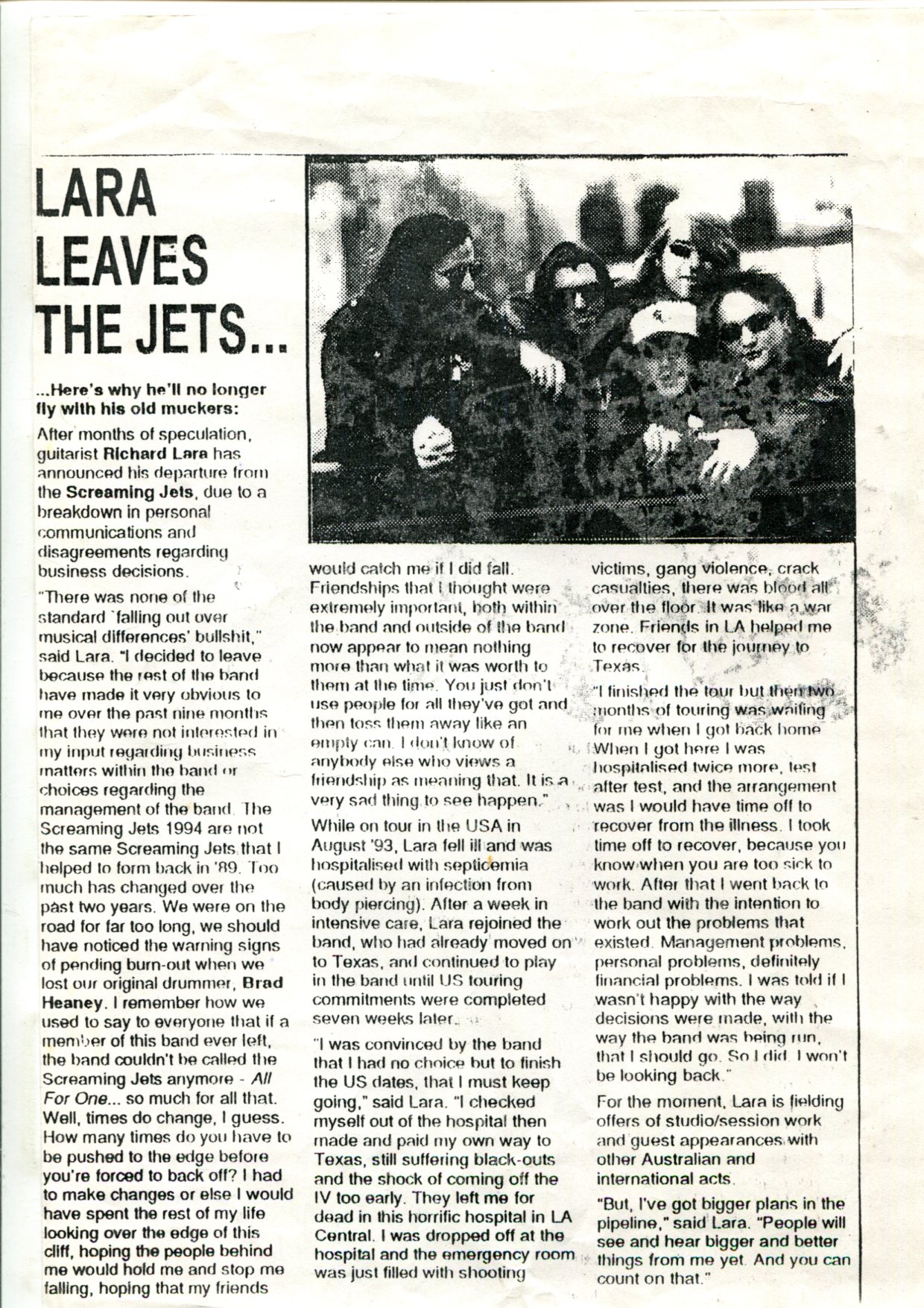 Richard Lara Leaves the Jets – THE SCREAMING JETS HISTORY